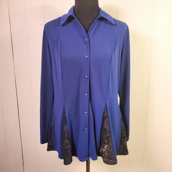 Susan Graver | Tops | Susan Graver Womens Blue Black Button Up Tunic ...
